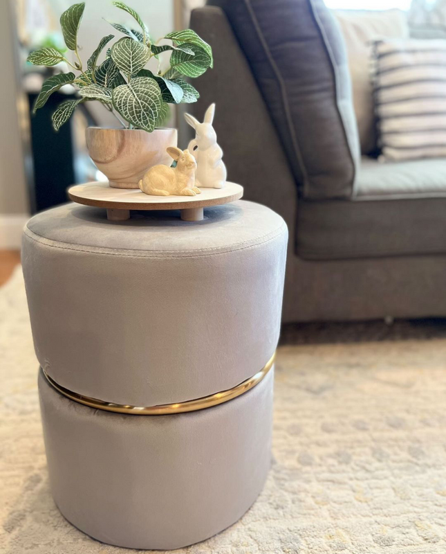 Grand Rapids Round Golden Detailing Velvet Ottoman - DUHOME – Duhome ...