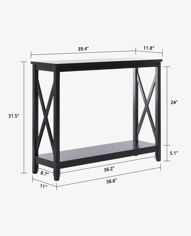 32" Holland X-Side Natural Solid Wood Console Table with Storage ...