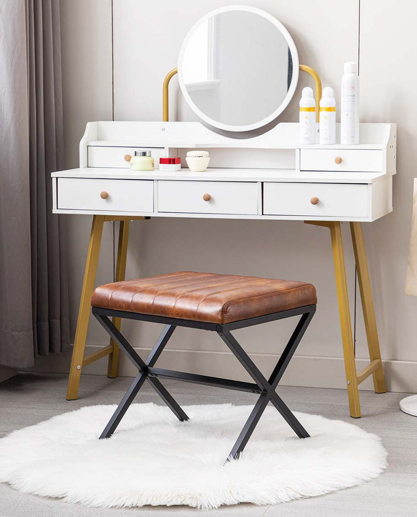 Macon Channel-Tufted Faux Leather X Bench - DUHOME – Duhome Furniture
