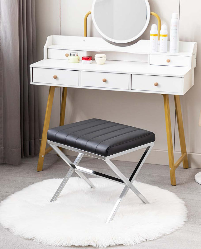 Macon Channel-Tufted Faux Leather X Bench - DUHOME – Duhome Furniture